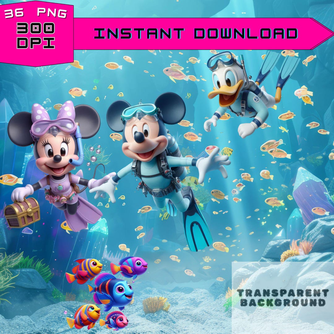Mickey Mouse Underwater Clipart, Minnie Donald Scuba PNG, Ocean Digital ...