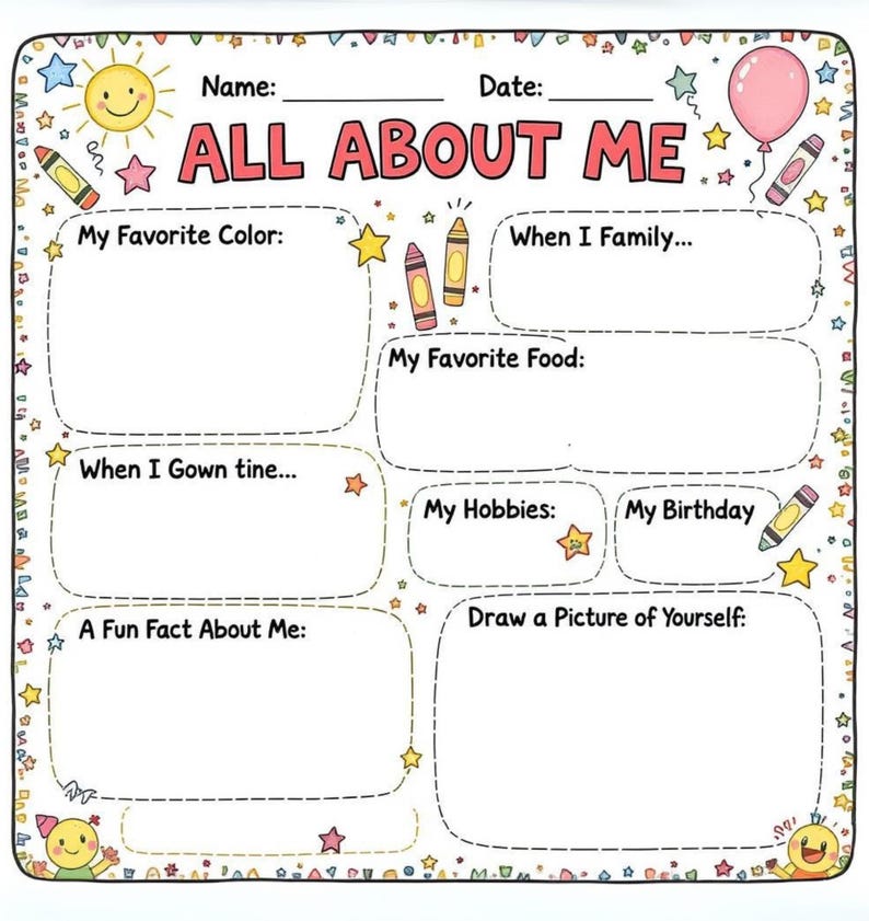 All About Me Worksheet - Etsy