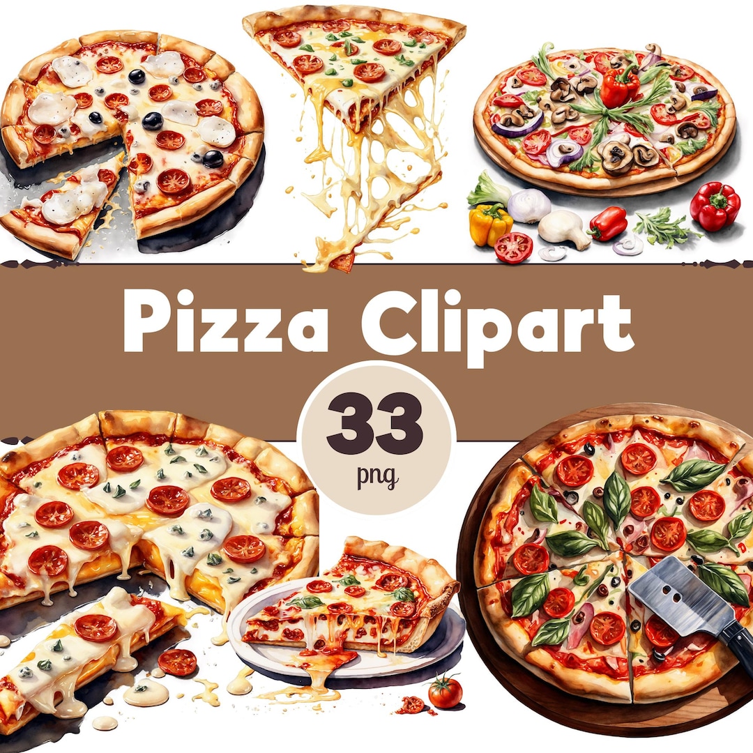 Watercolour Pizza Clipart Bundle, Realistic Slices, Food Graphics ...
