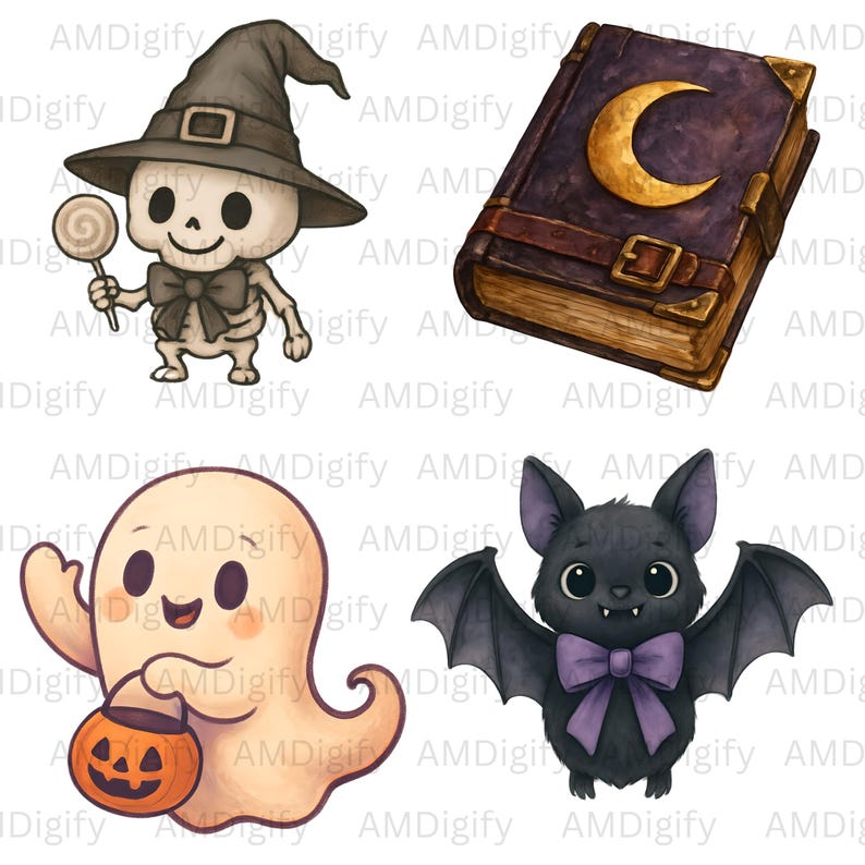 Halloween Watercolor Clipart Bundle – Cute Spooky Characters, Pumpkins ...