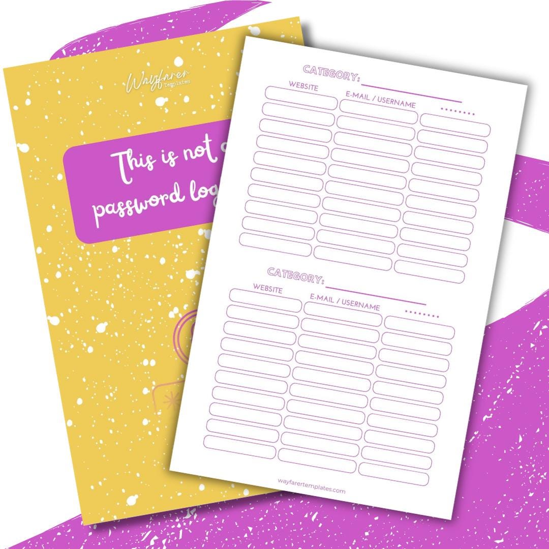 Password Manager Printable Color Half Letter Size Template (english) - Etsy