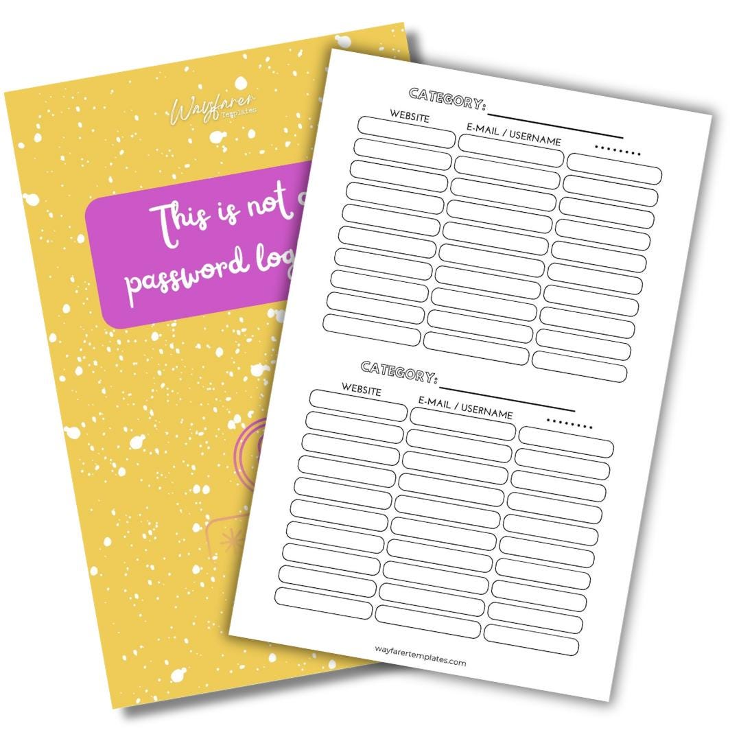 Password Manager Printable Half Letter Size Template (english) - Etsy
