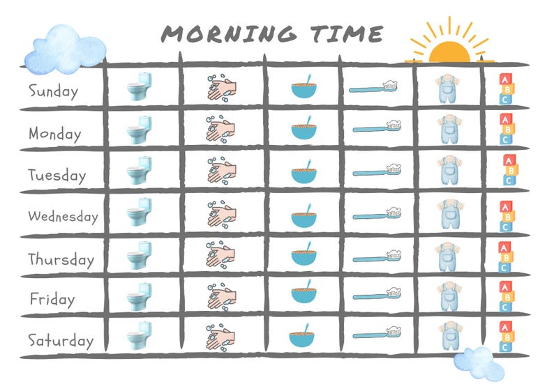 Nighttime/daytime Chart for Kids | Printable Checklist for Boys & Girls ...