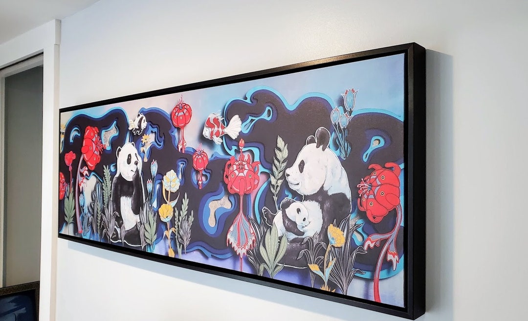 Panda Garden - Pop Surrealism, Open Edition Hand Signed Framed Canvas ...