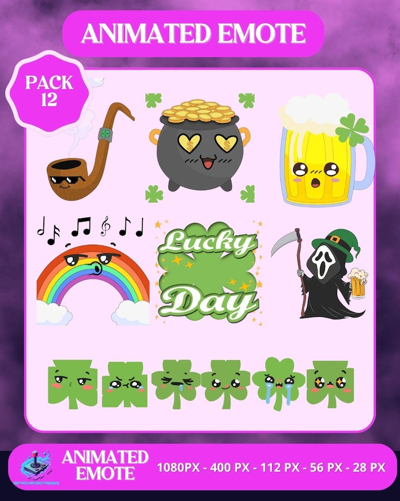 Animated Lucky Emotes: Clover Pot of Gold Twitch Discord Stickers Pack ...