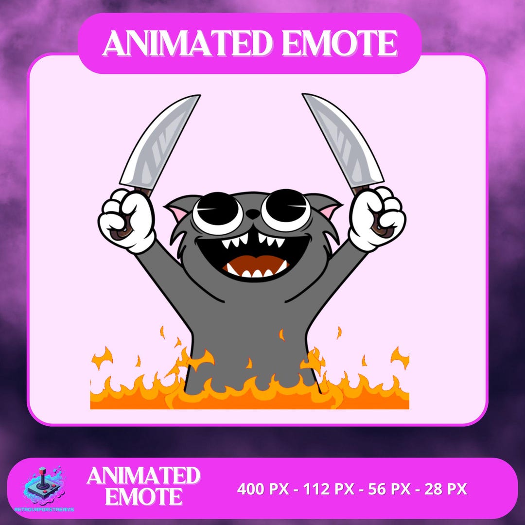 Animated Crazy Cat Hype Emote Knife Kitty on Fire Reaction & Chaotic ...