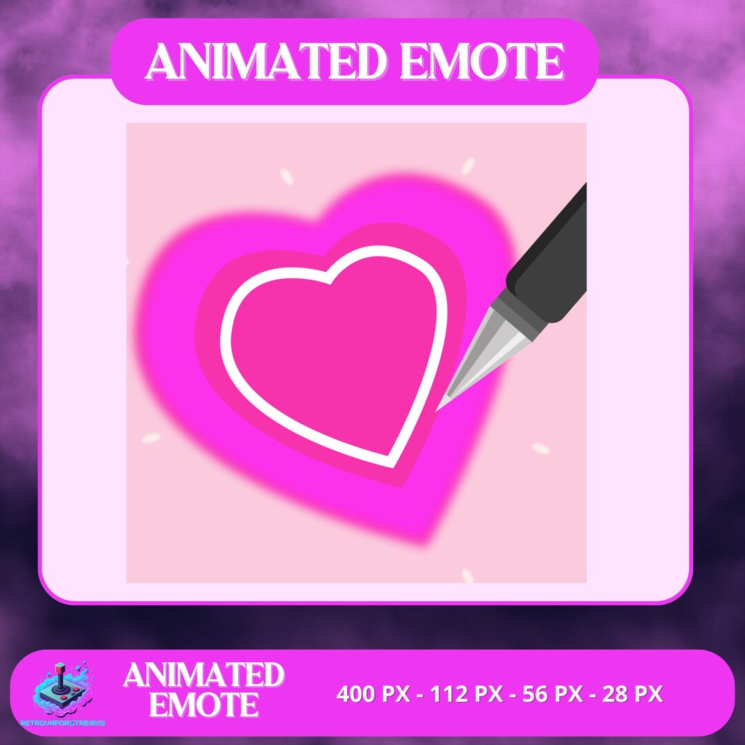 Animated Pen Pink Heart Emote: Hand Drawn Sketch Love Reaction for ...