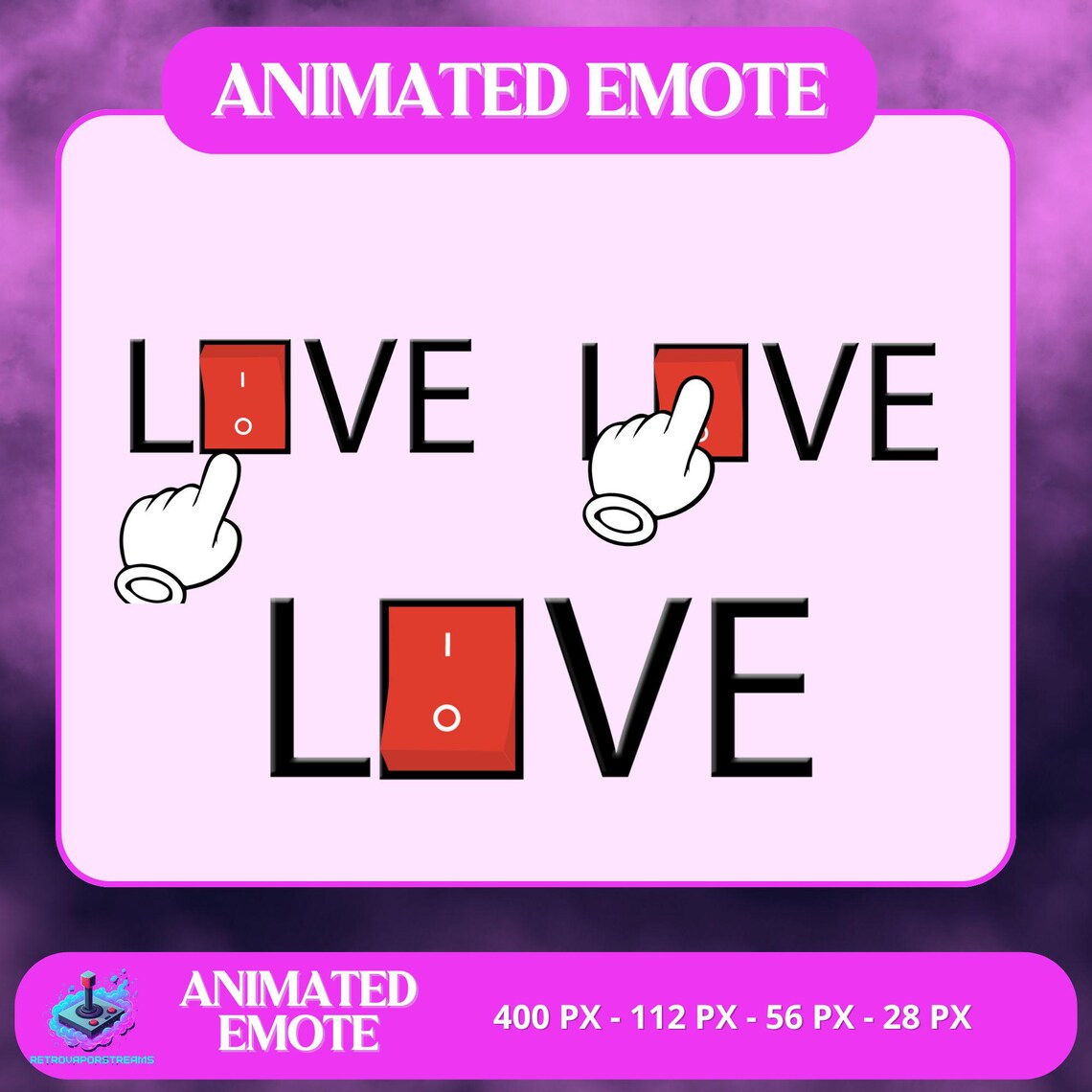 Animated LOVE to LIVE Switch Emote | Retro Hand Toggle Twitch Asset ...