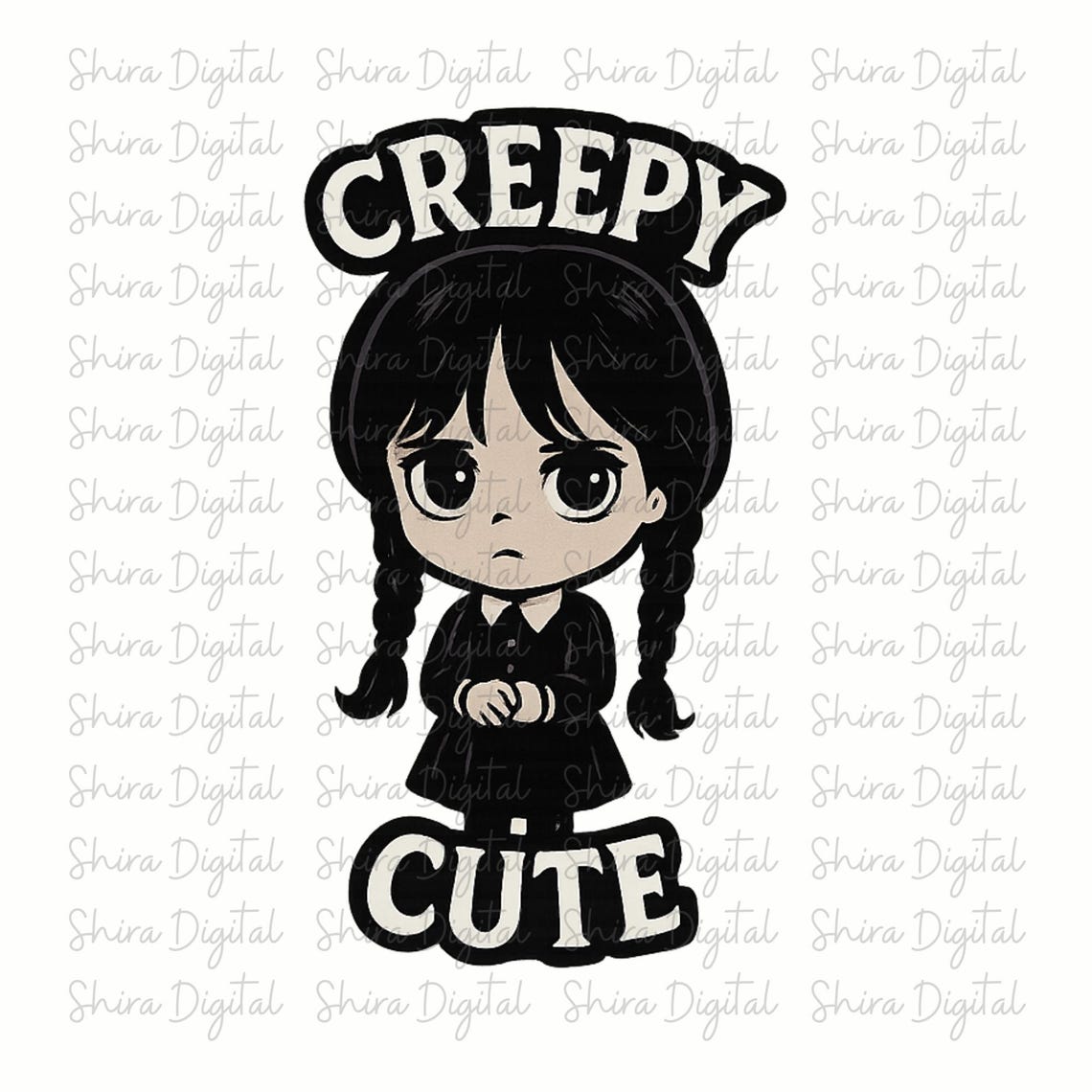 Wednesday Addams Halloween PNG: Spooky Kawaii Clipart (digital Download ...