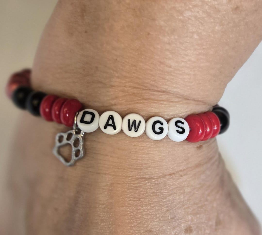 Georgia Bulldogs Inspired Bracelet – Red and Black Beads With “dawgs ...