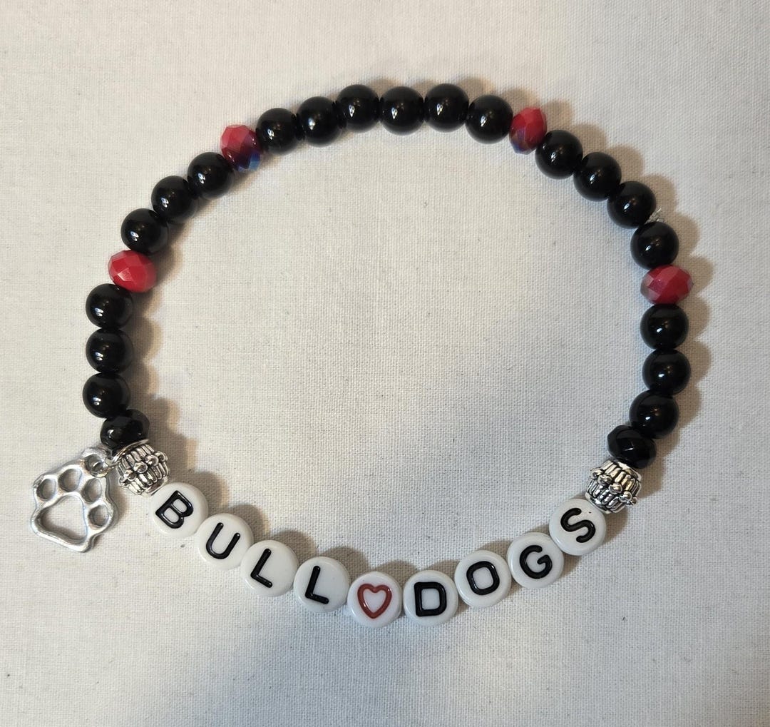 Georgia Bracelet – Red and Black Beads With Heart “bulldog” Letters ...