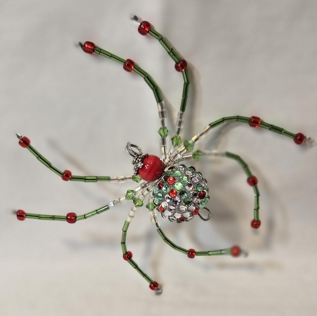 Crystal Holly Sprite Christmas Spider – Green, Red & Silver Sparkle ...
