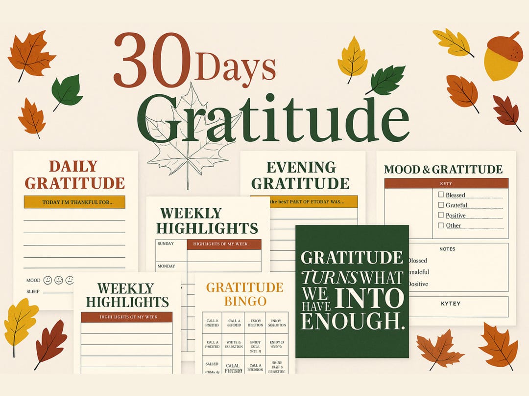 30-day Gratitude Journal Printable: Daily Mindfulness & Self-care (PDF ...