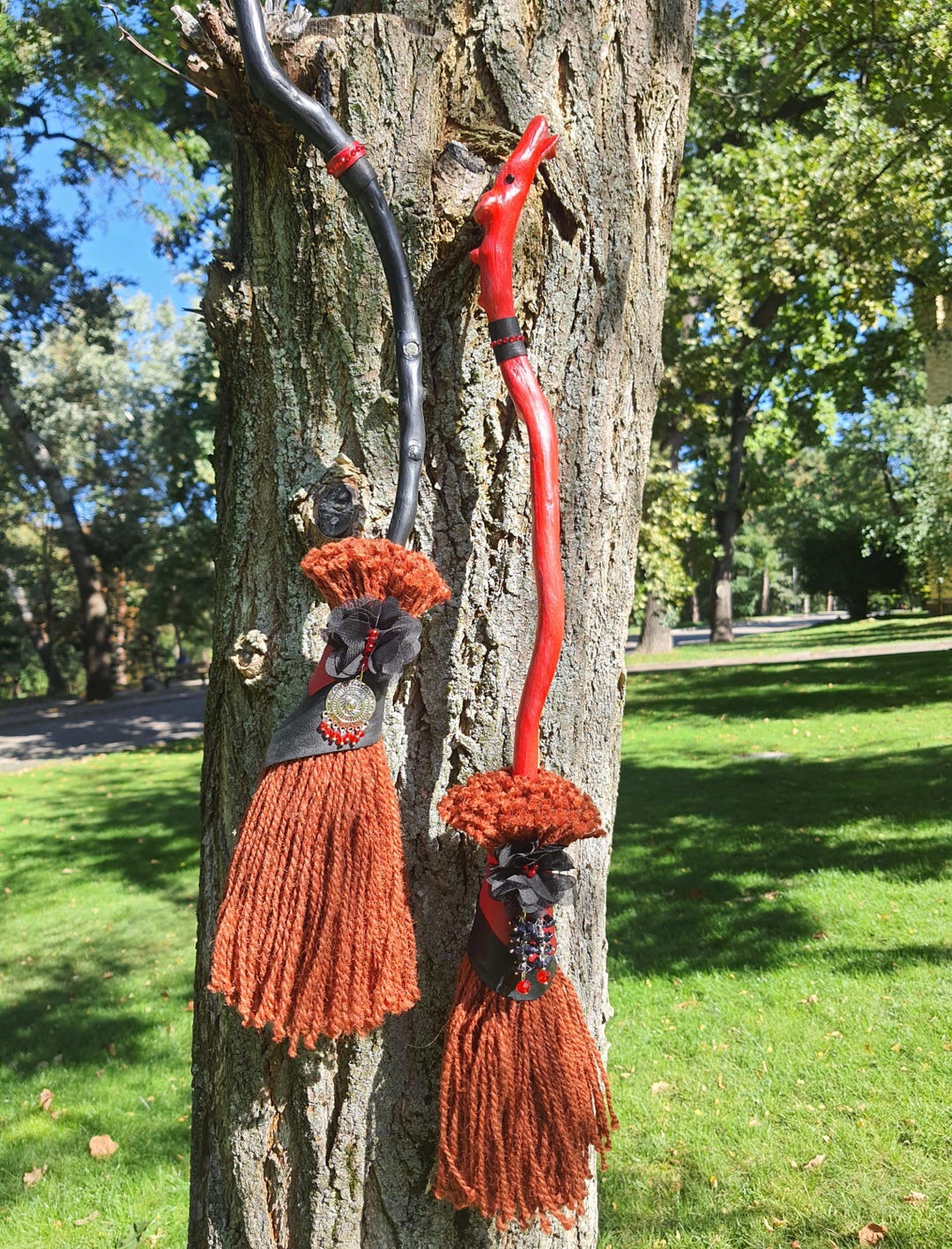 Black & Red Witch Brooms 55–67 Cm, Handmade Large Broomstick, Rustic ...