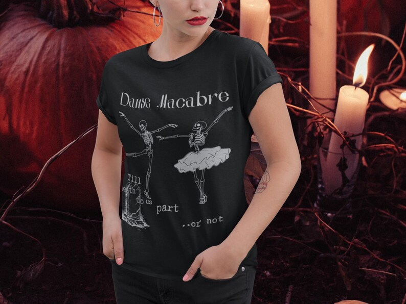 Skeleton Gothic Tee Halloween Costume Top Design Dark Aesthetic Macabre Art Skull Print Cotton ...