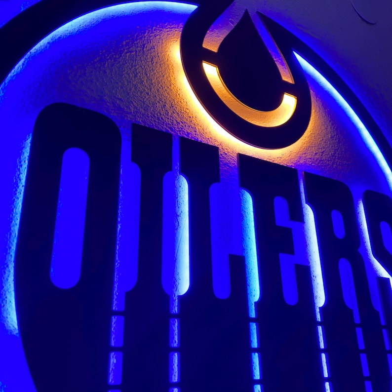 Edmonton Oilers LED Wall Sign: Black Composite Illuminated Hockey Team ...