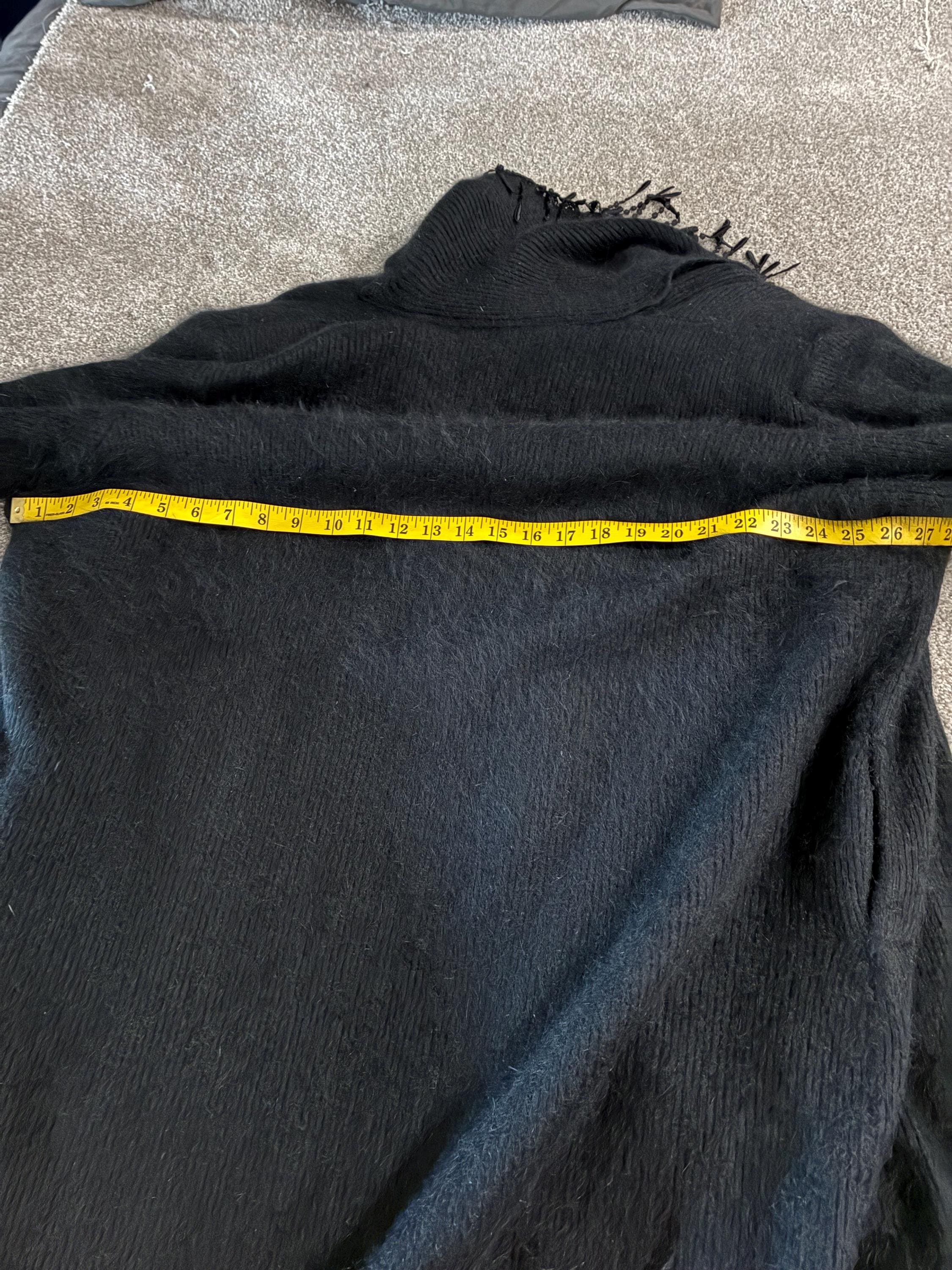 Vintage Venesha Angora Duster Coat | 80s Black Fringe Scarf Knit Full ...
