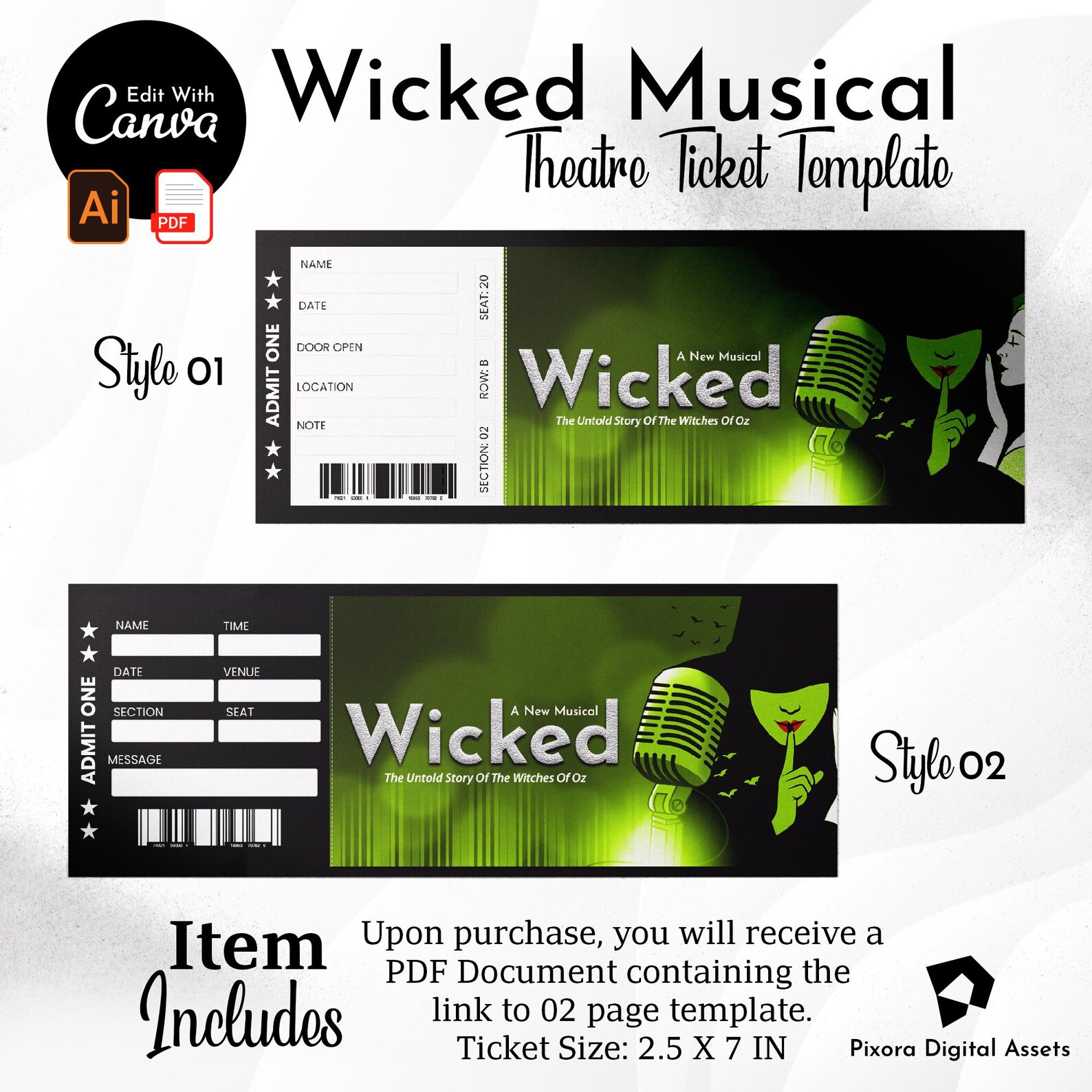 Wicked Broadway Ticket Template – Oz Theme, Canva Editable (PDF) - Etsy