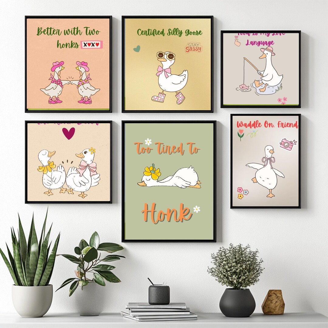 Funny Goose Meme Print: Quirky Farmhouse Animal Wall Art (set of 6 ...