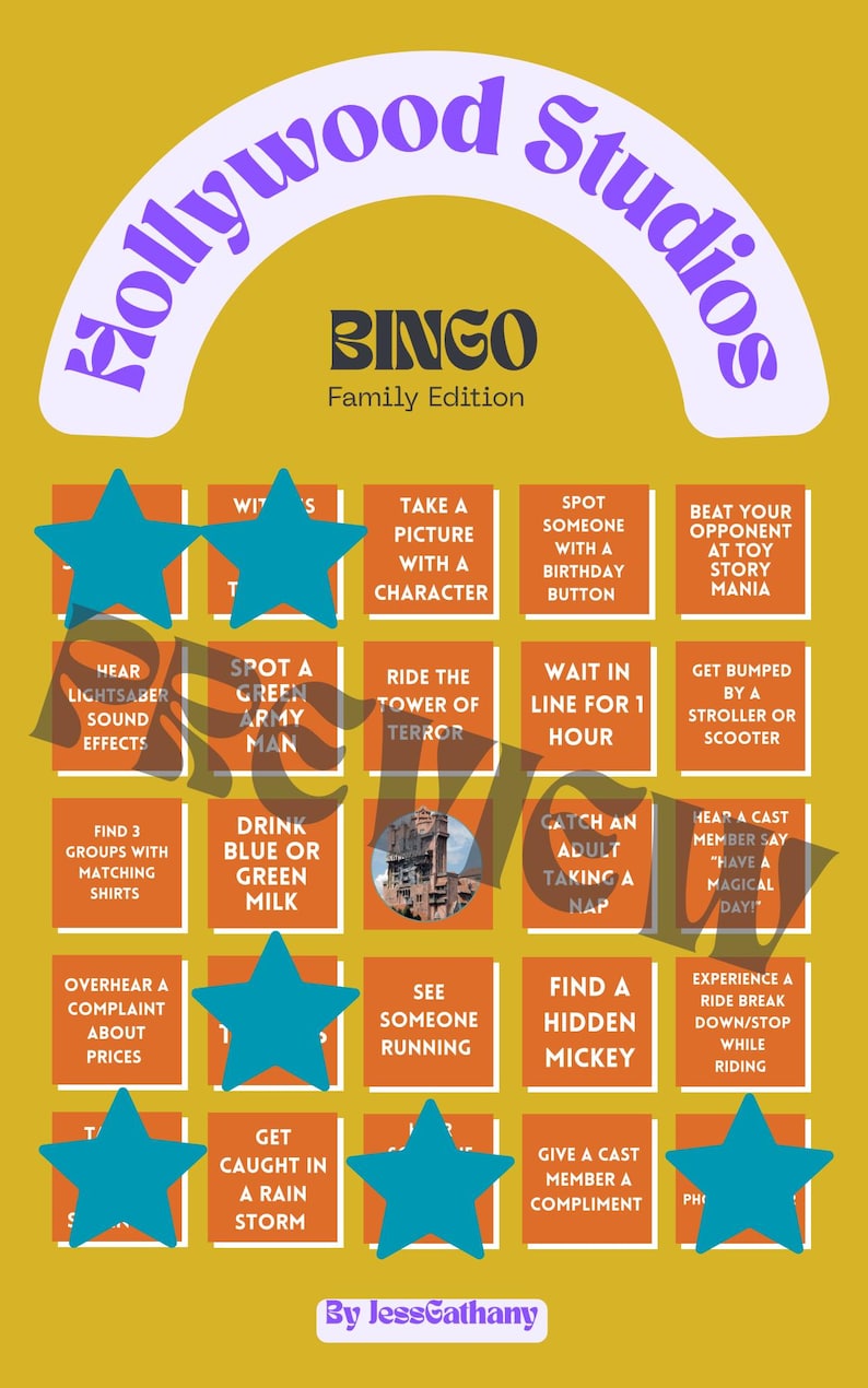 Hollywood Studios Bingo Cards - Family Edition - 3 Pack - Etsy