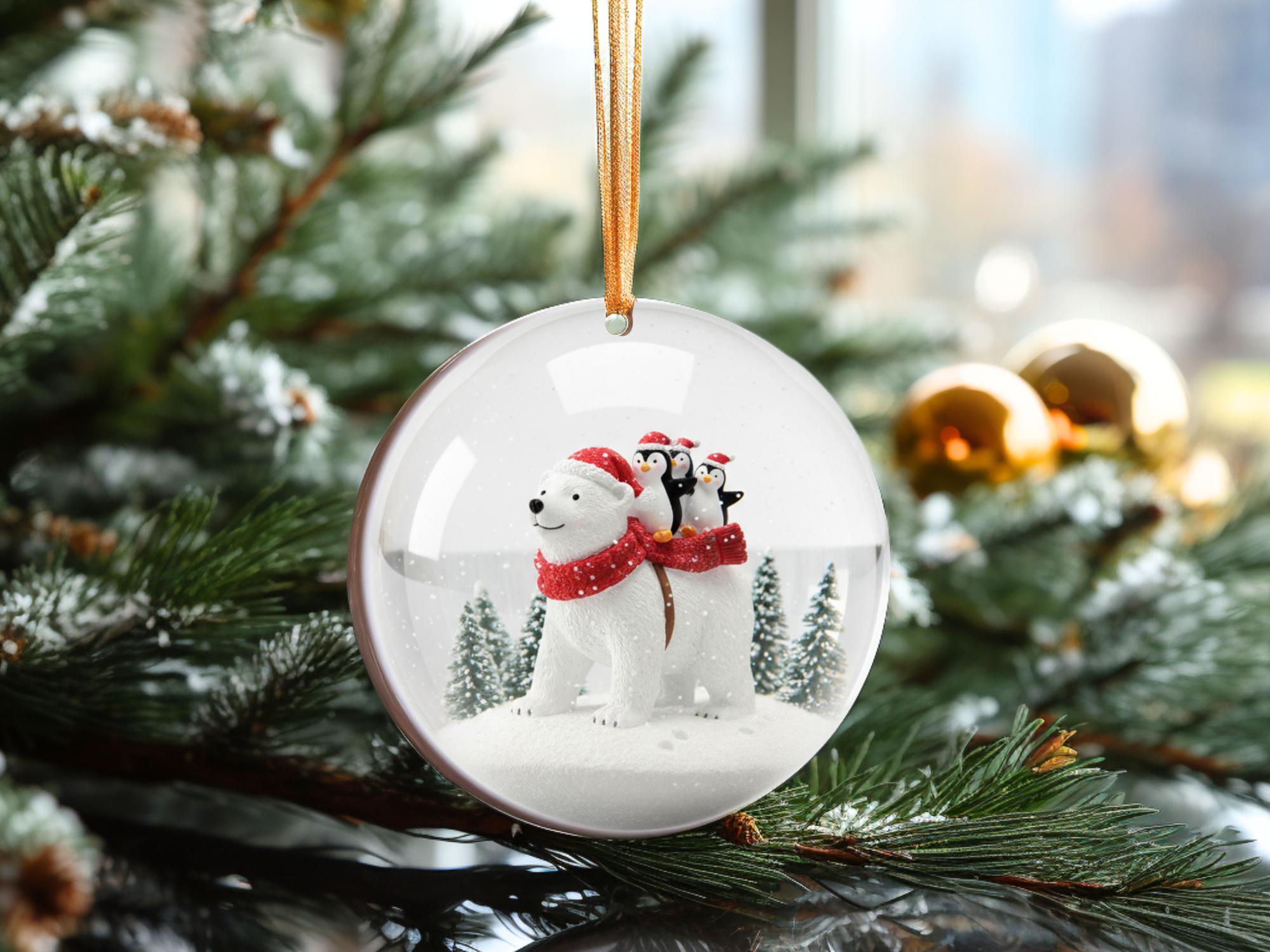 Polar Bear Snow Globe Png | Penguins Christmas Ornament Png | 3D Winter ...