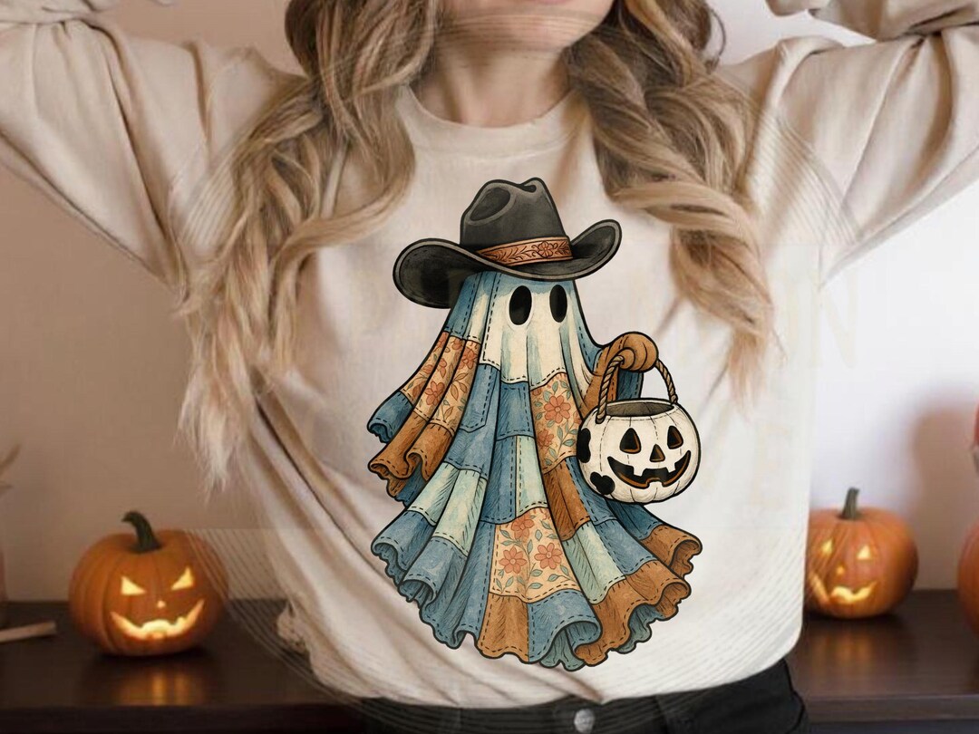 Cute Halloween Denim Ghost Png, Halloween Ghost Png, Western Halloween ...