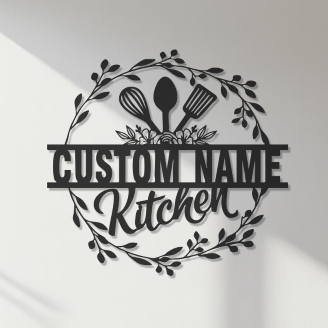 Personalized Kitchen Metal Sign: Rustic Utensil Wreath, Farmhouse Decor ...