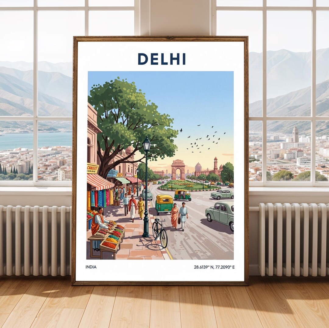 Vintage Delhi Street Scene Poster – India Travel Gouache Art Print - Etsy
