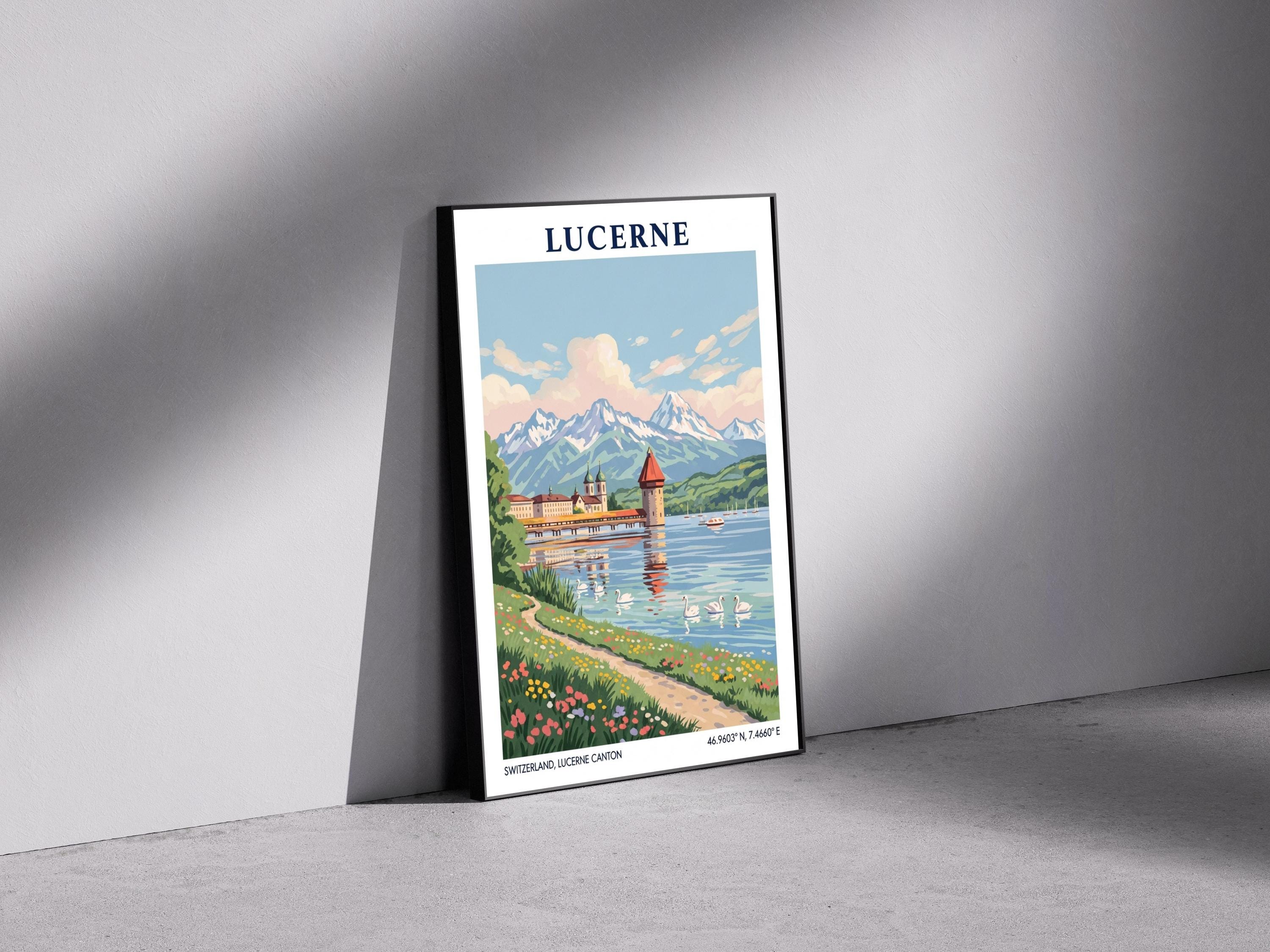 Lucerne Switzerland Lakeside Scene Art Print, Travel Poster - Etsy