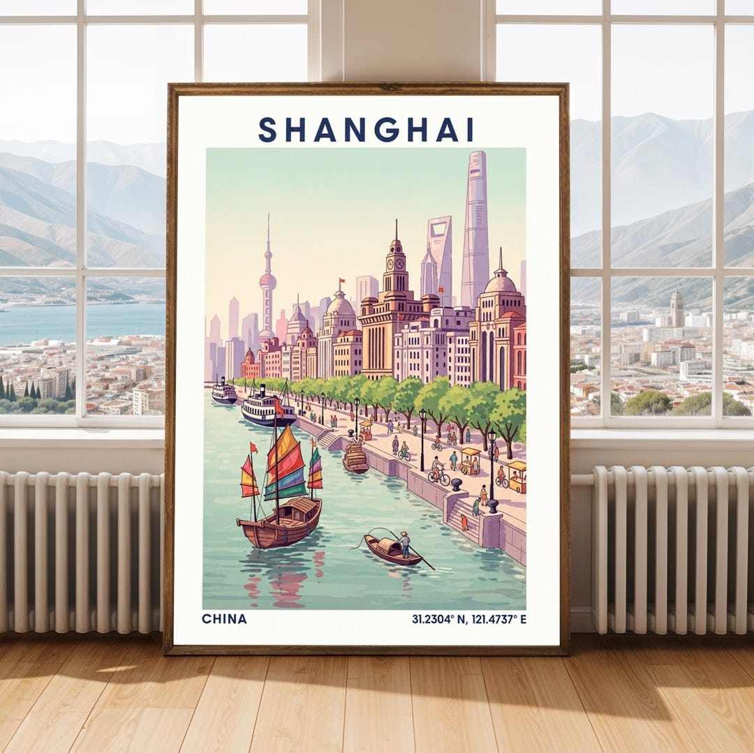Shanghai Skyline Gouache Print – Vibrant Asian Cityscape Art - Etsy