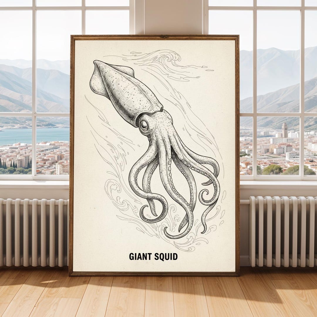 Giant Squid Ink Illustration Fine Line Ocean Art Print Etsy