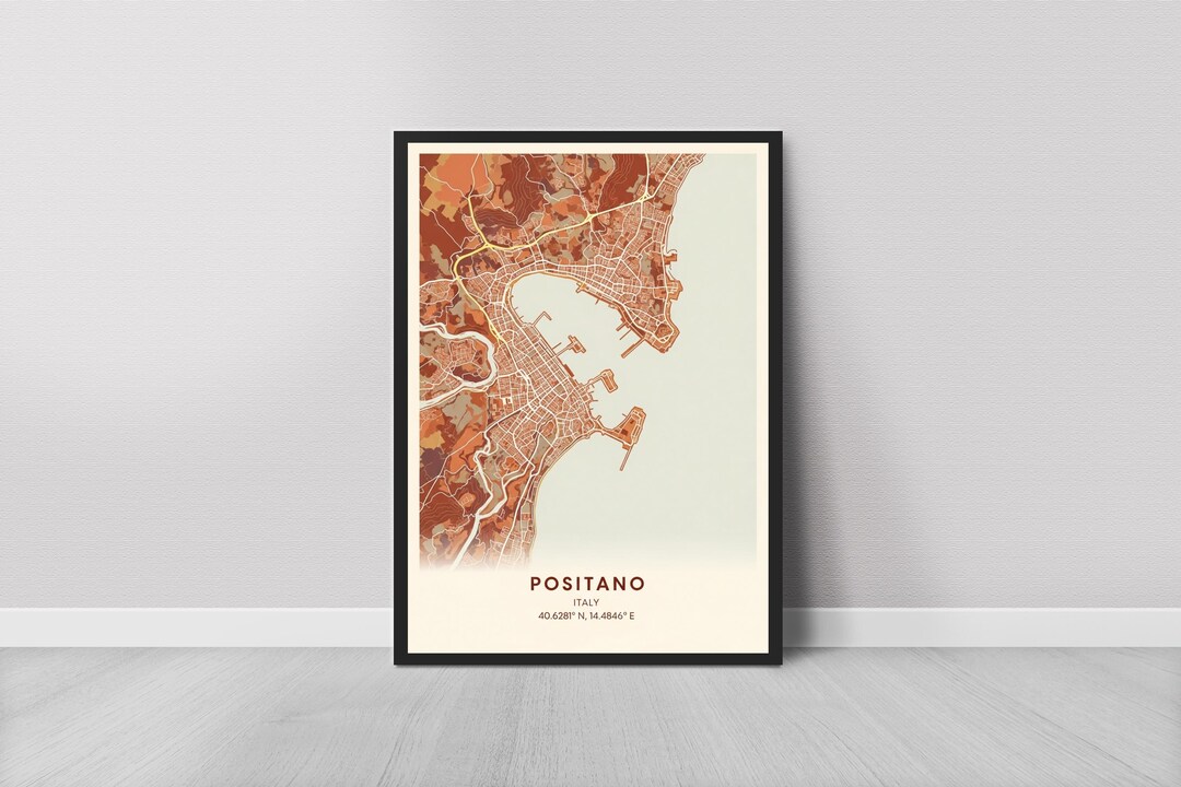 Positano Map Print – Terracotta Beige Amalfi Coast Art - Etsy