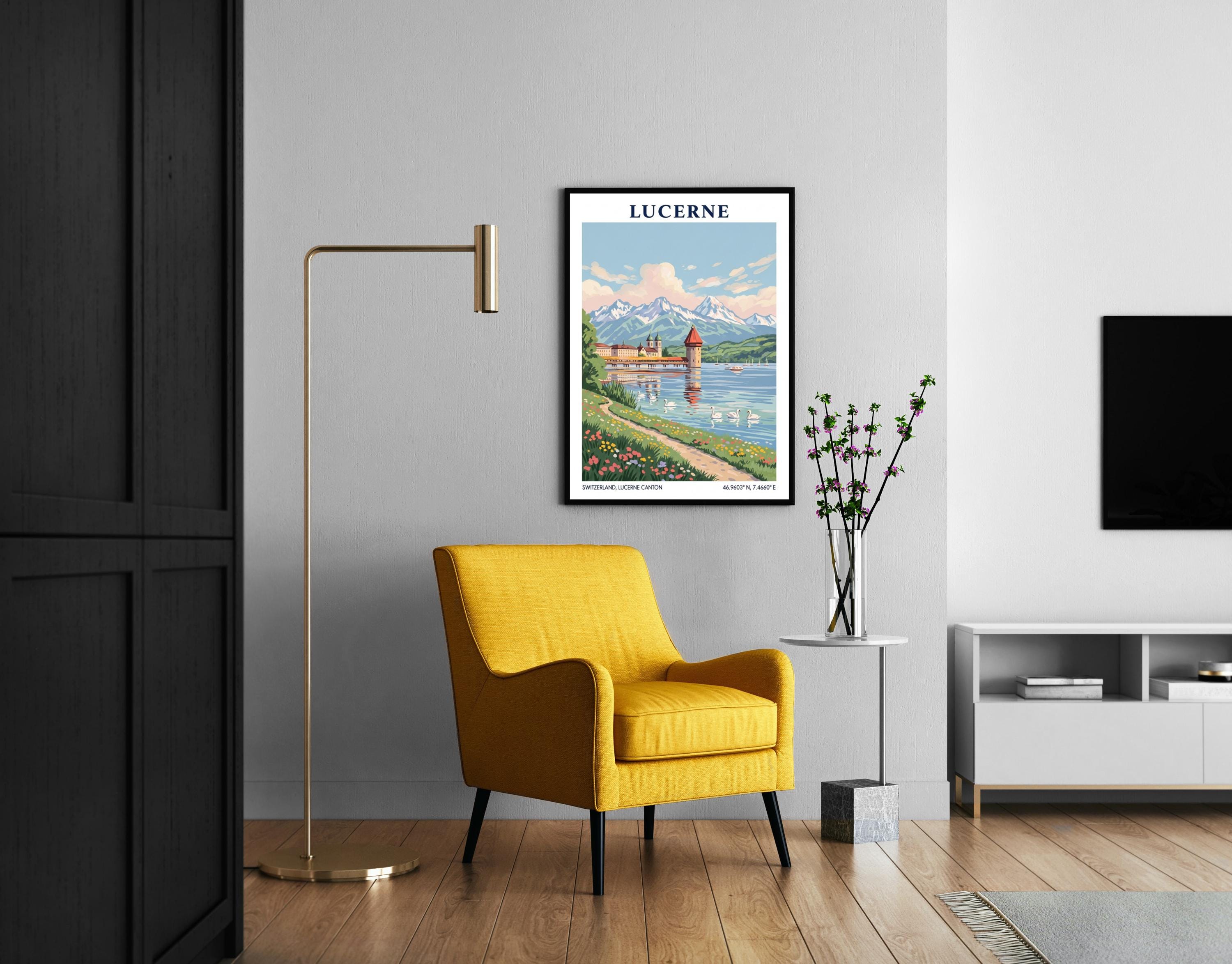 Lucerne Switzerland Lakeside Scene Art Print, Travel Poster - Etsy