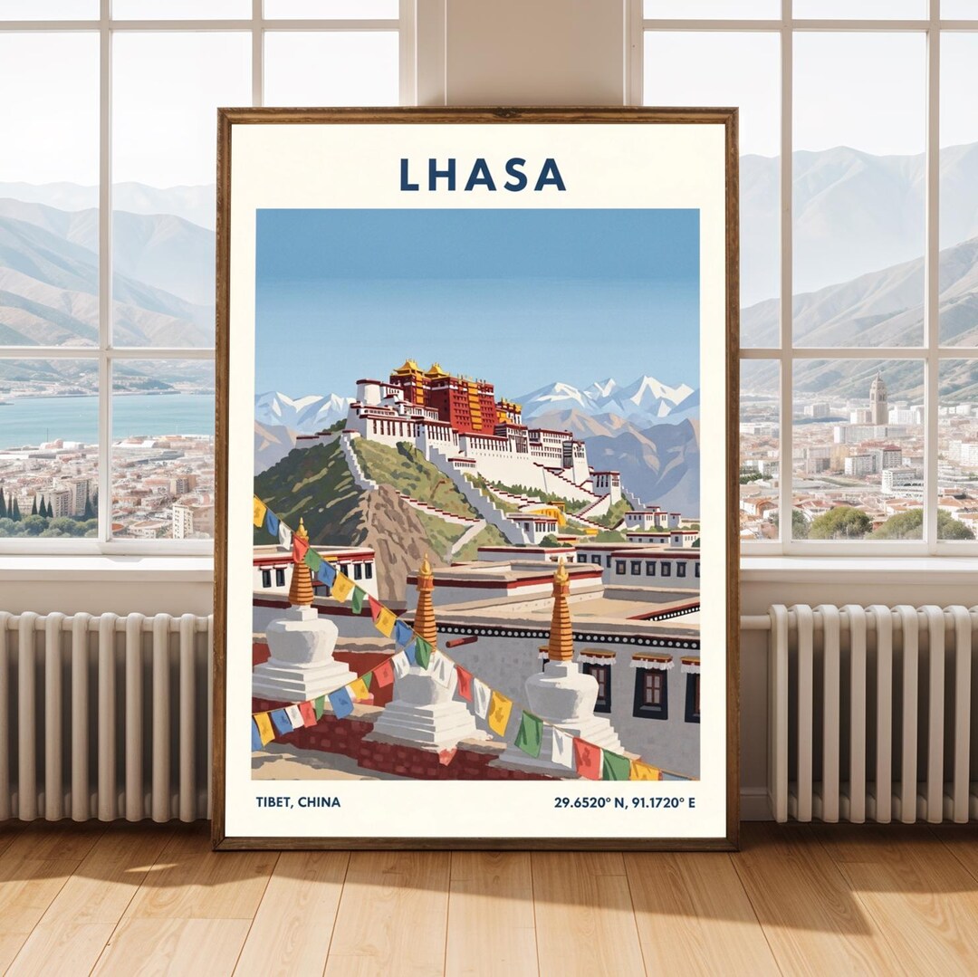 Lhasa Potala Palace Poster – Vintage Travel Art Print, Asian Landscape ...