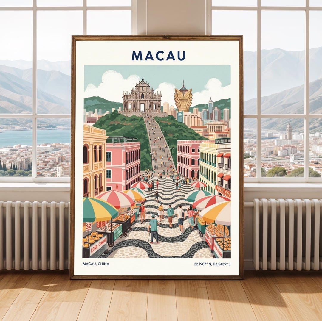 Macau Ruins of St. Paul's Vintage Travel Poster – Gouache Cityscape ...