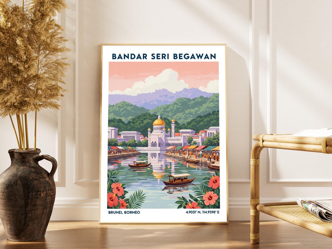 Brunei Travel Poster – Bandar Seri Begawan Gouache Art Print - Etsy