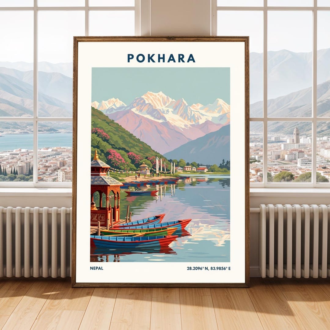 Pokhara Lake, Nepal Art Print – Vintage Gouache Travel Poster - Etsy