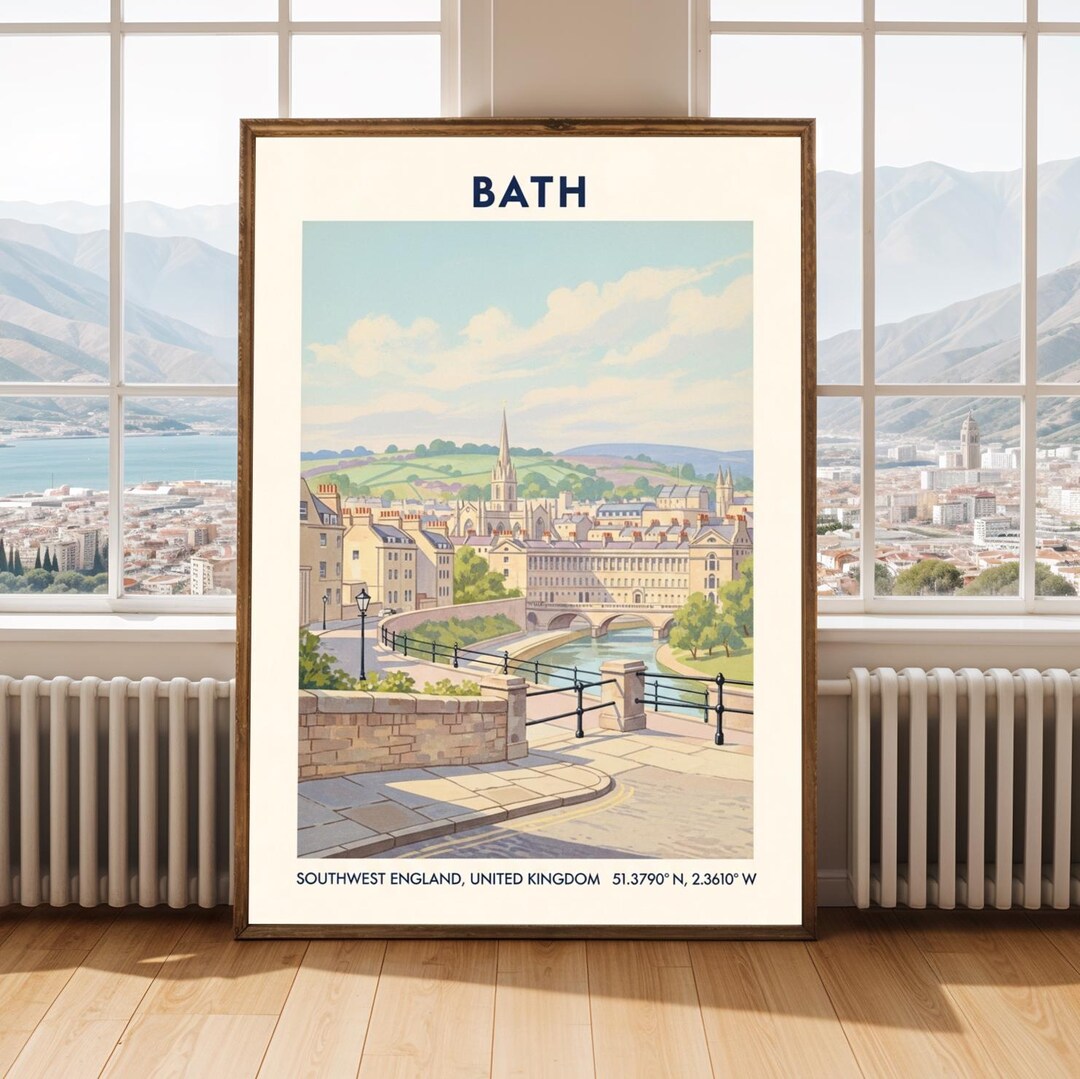Bath England Poster – Vintage Riverfront Travel Print - Etsy