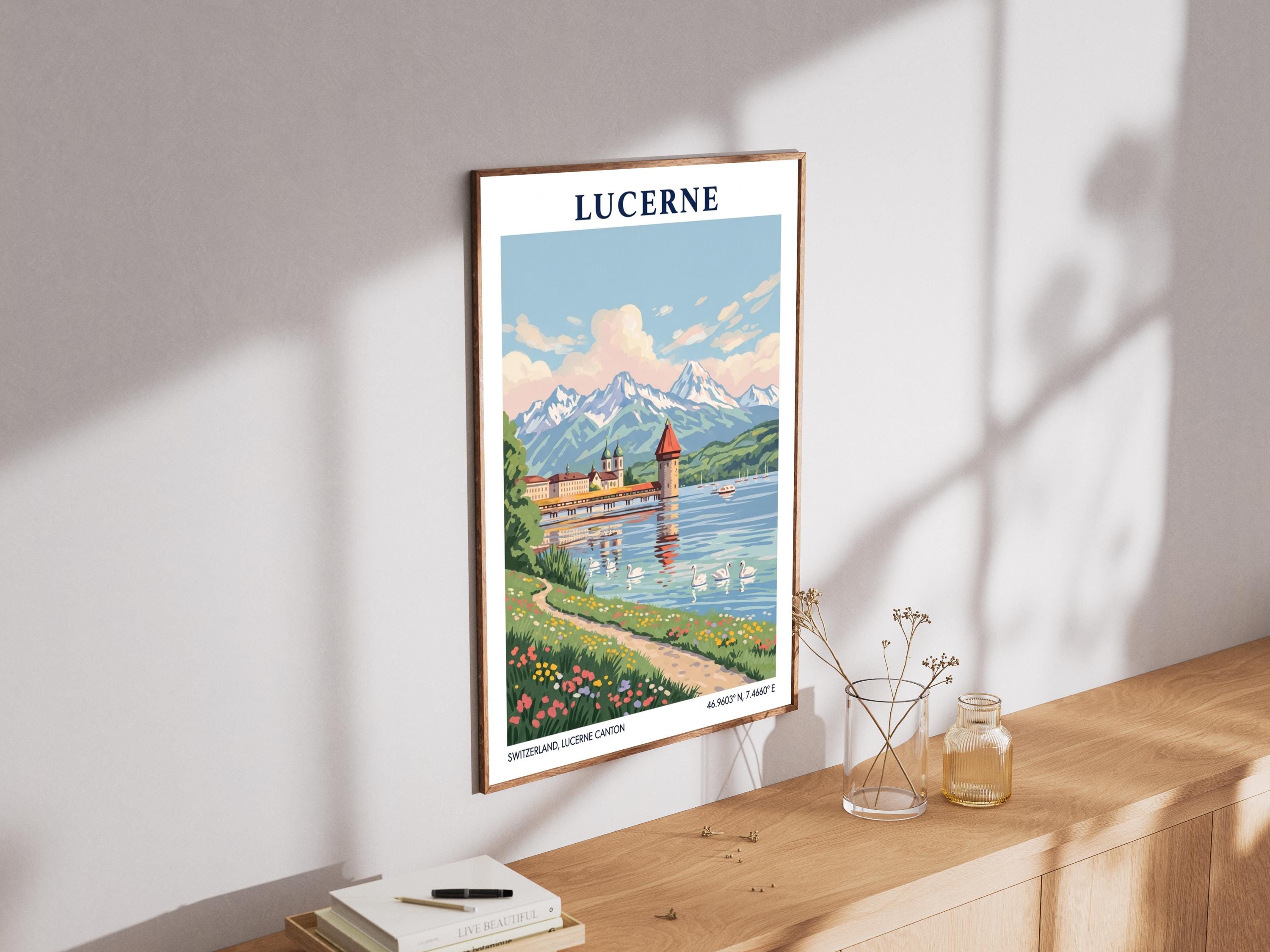 Lucerne Switzerland Lakeside Scene Art Print, Travel Poster - Etsy