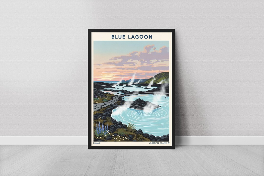 Blue Lagoon Art Print – Vintage, Teal Water and Sunset Sky - Etsy