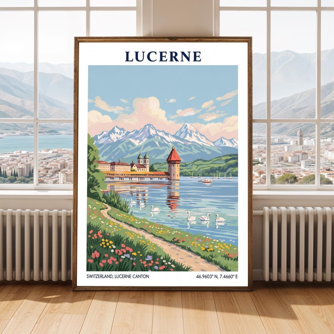 Lucerne Switzerland Lakeside Scene Art Print, Travel Poster - Etsy