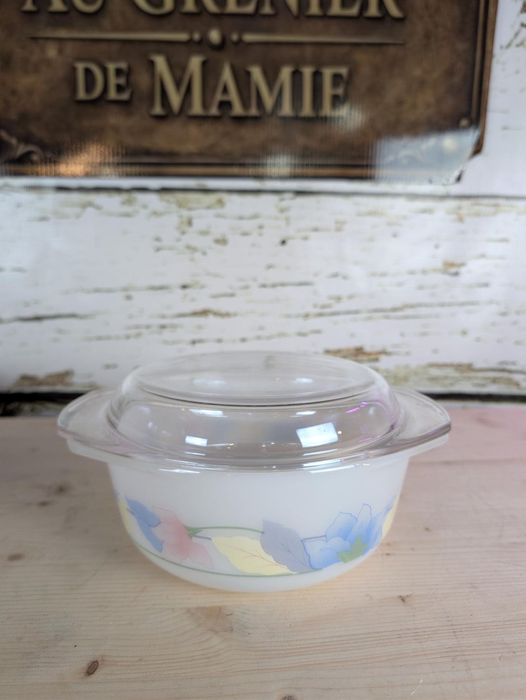 Vintage Pyrex Round Dish With Lid | White Opaline Glass With Pastel ...