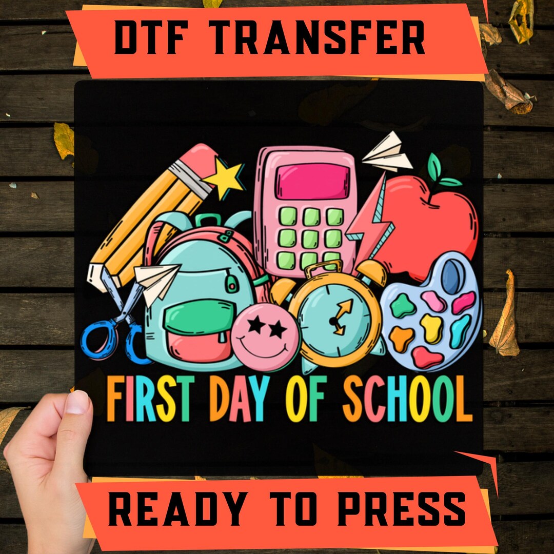 Back to School DTF Transfer, Bold Colorful Pencil Apple Design, First ...