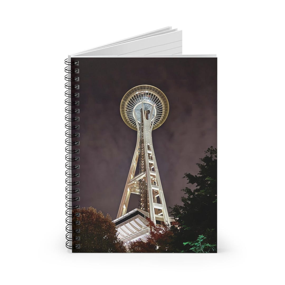 Seattle Space Needle Notebook | Spiral Ruled Journal, Night Cityscape ...
