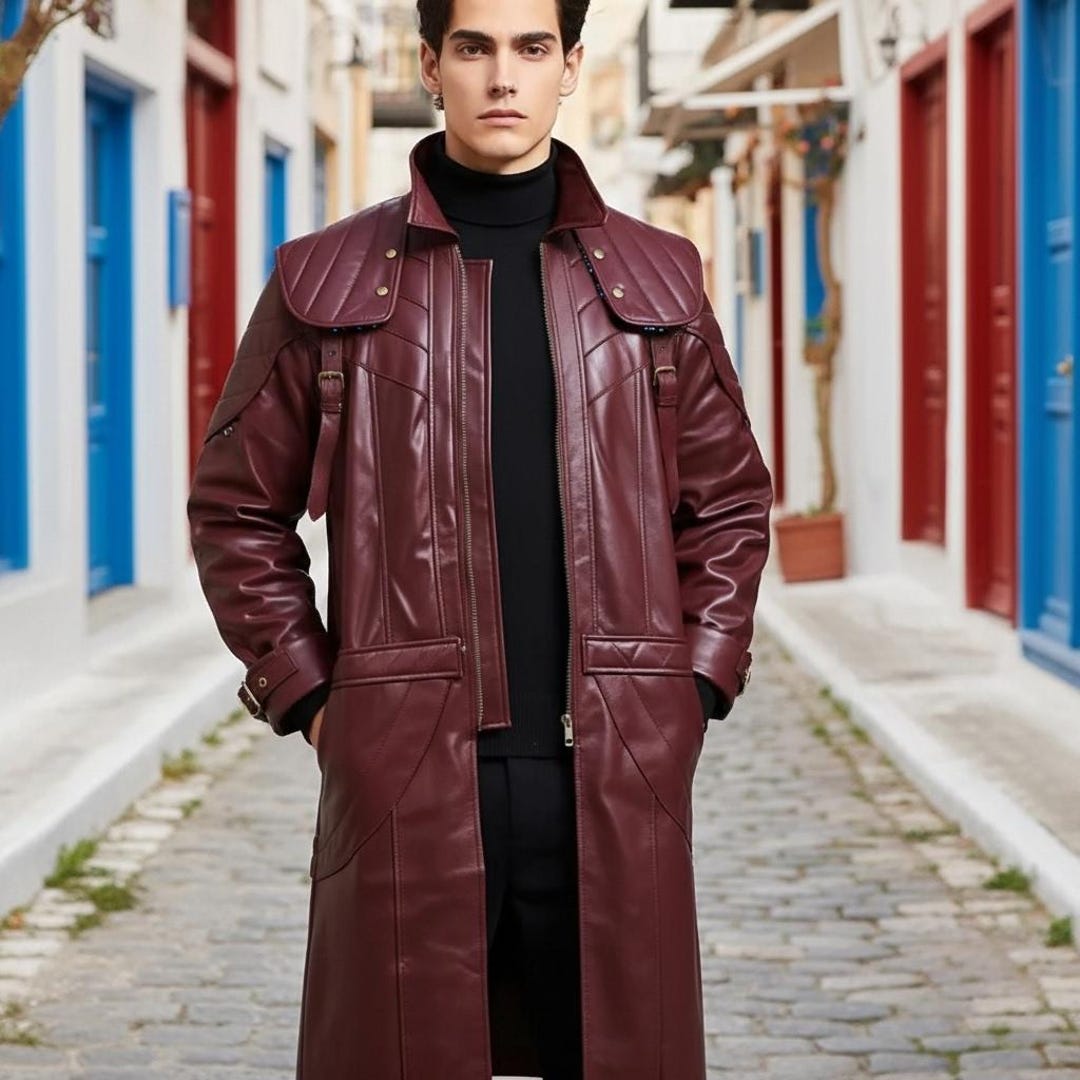 Handmade Iconic Game Dante Maroon Leather Cosplay Coat Devil May Cry ...
