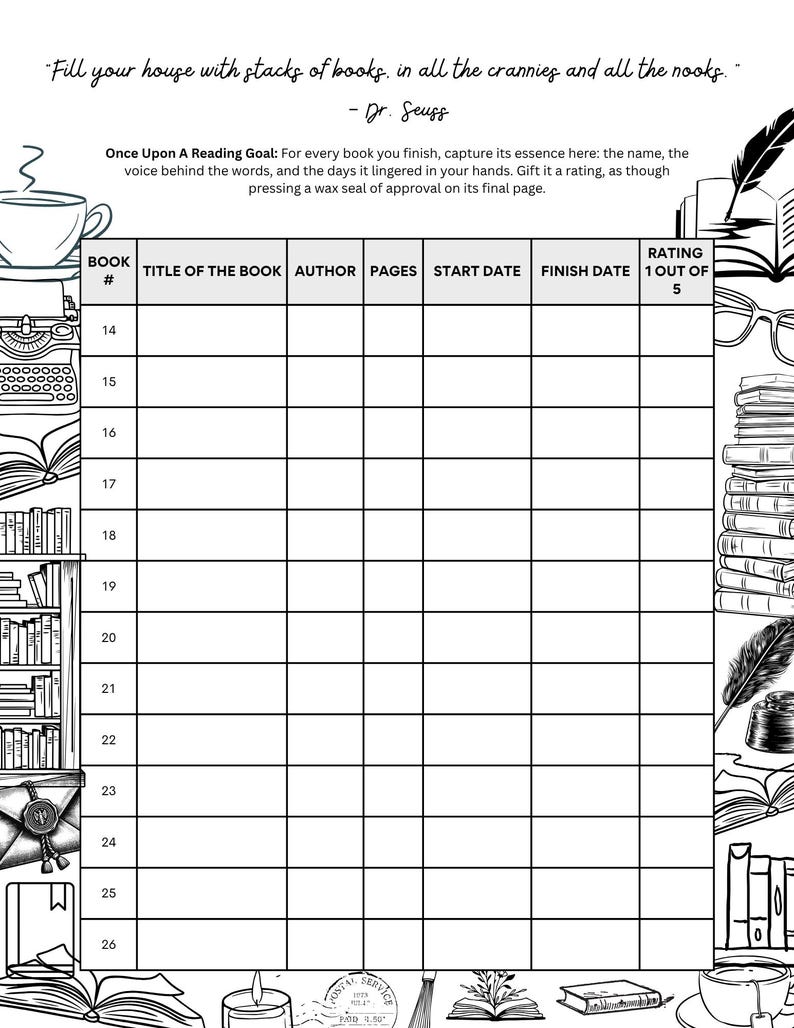 52 Book Challenge Journal: Printable Reading Tracker & Favorite Quotes ...