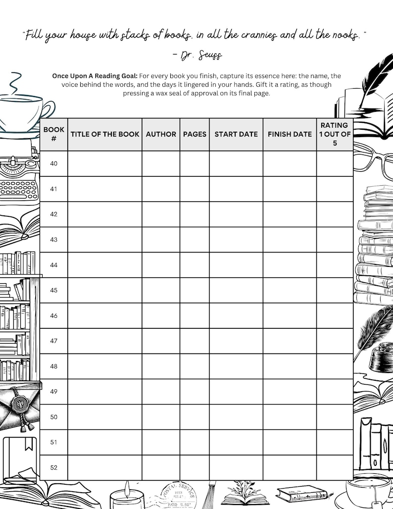 52 Book Challenge Journal: Printable Reading Tracker & Favorite Quotes ...