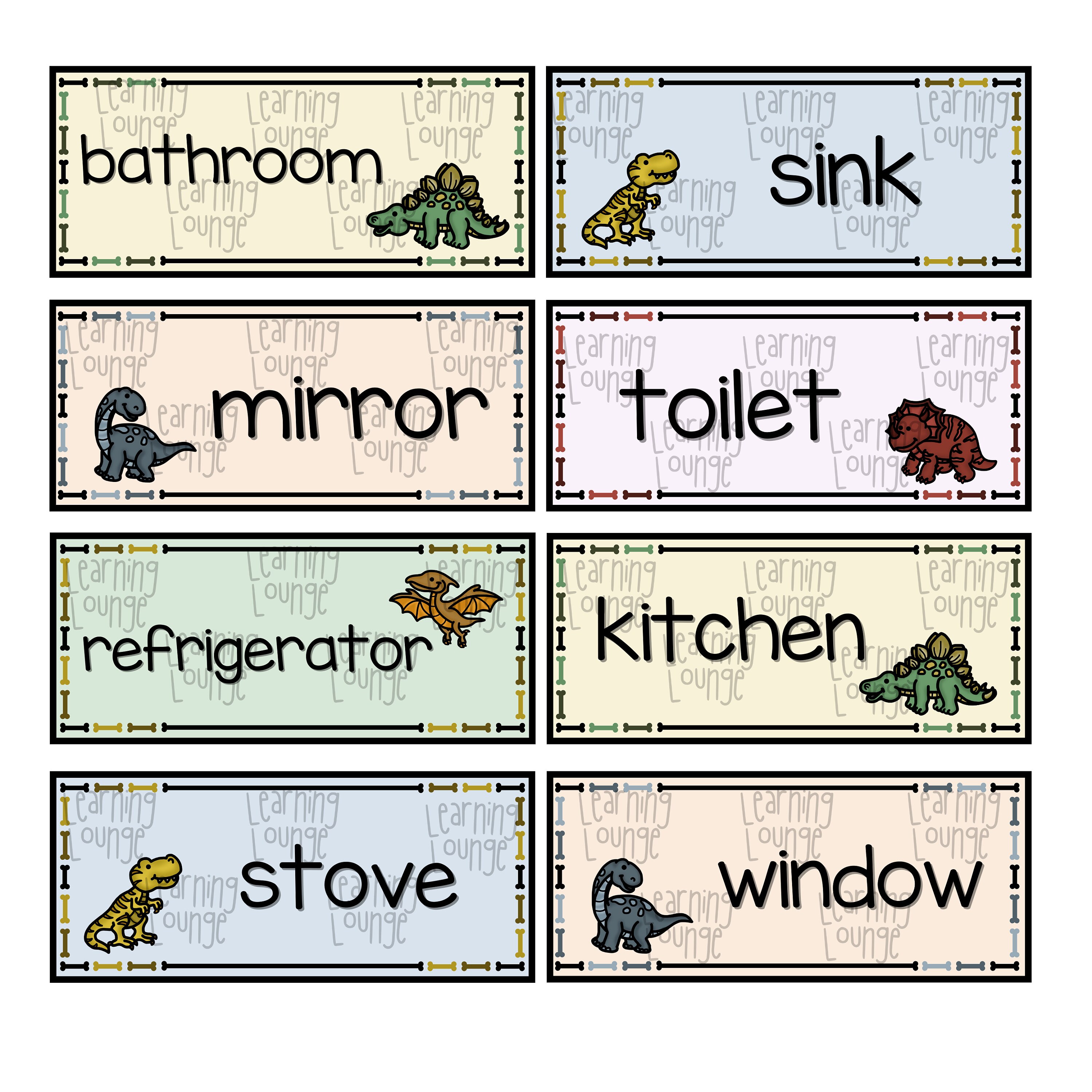 Dinosaur Theme Home Learning Labels Preschool Kindergarten Reading Home ...