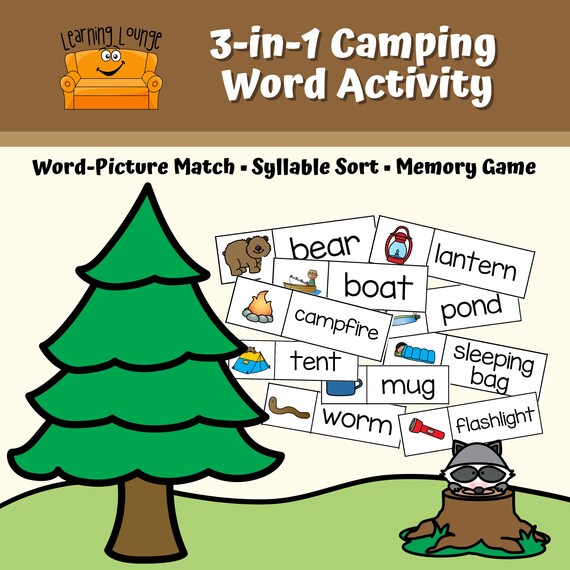 Camping 3-in-1 Word Learning Activity Pre-k Kindergarten | Etsy