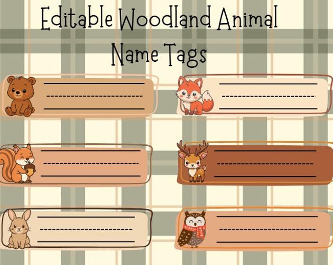 Editable Woodland Animal Name Tags: Printable Classroom Decor (digital ...